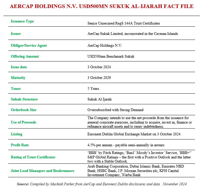 Aircraft Leasing – AerCap USD500mn Inaugural Sukuk - DDCAP